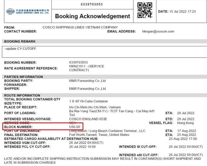 KHAI BÁO BLOCK CODE, STOWAGE CODE CHO HÀNG XUẤT ĐI US VÀ CANADA TRÊN ...